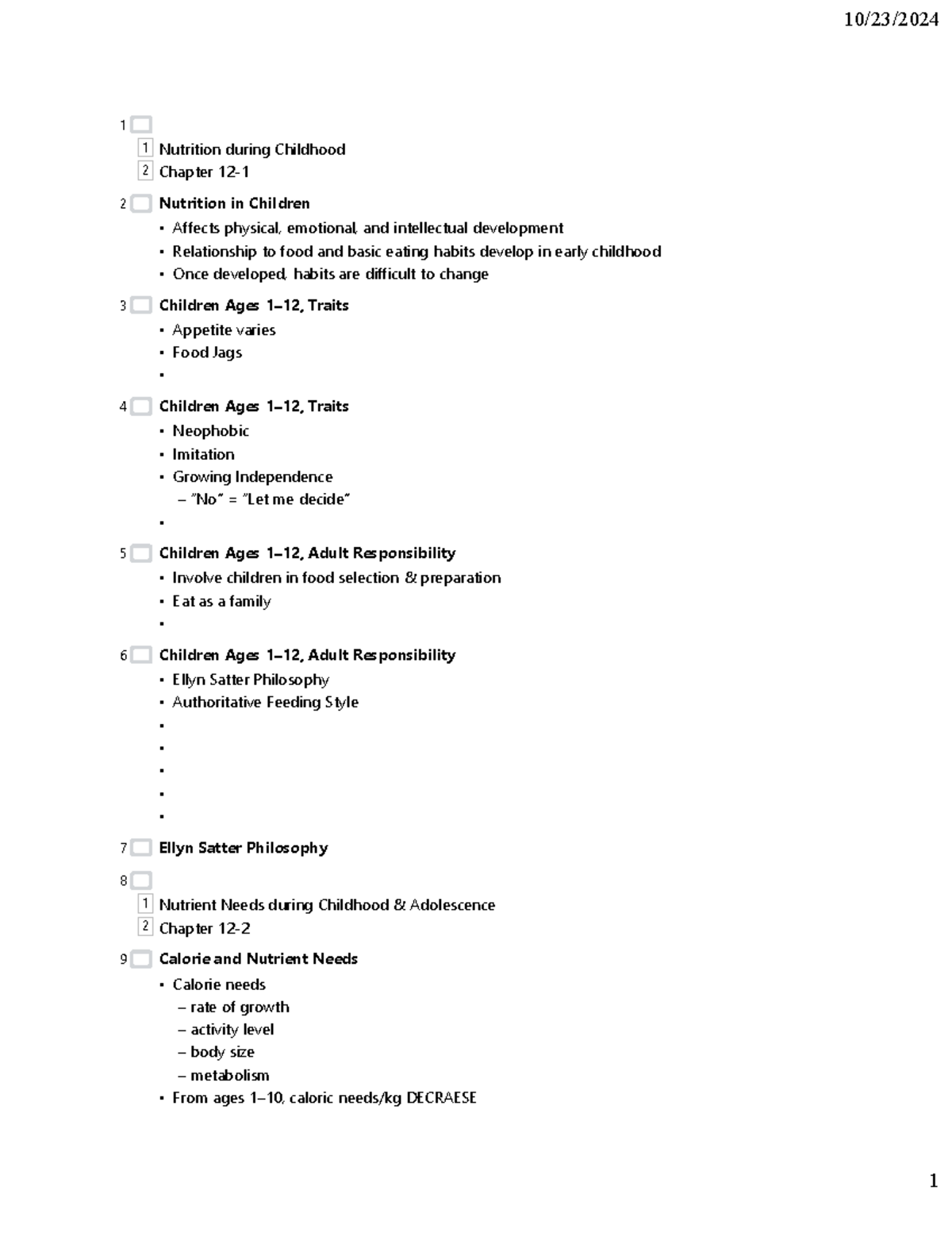 Nutrition in Childhood and Aging: Module 8 Notes - Studocu