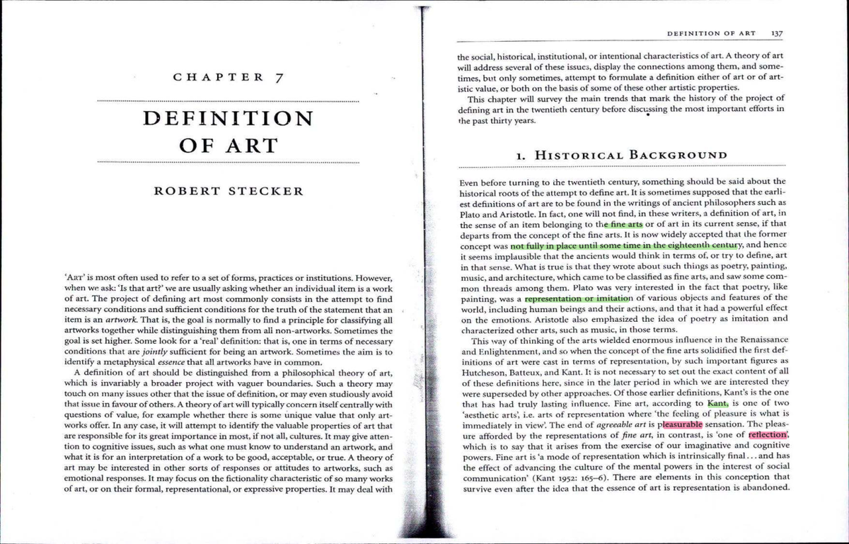 ART 137 CHAPTER: DEFINITION OF ART BY ROBERT STECKER - Studocu