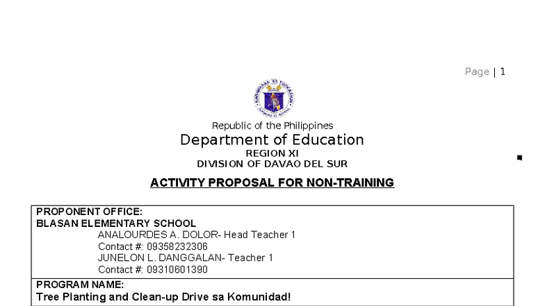 Activity Proposal: Tree Planting & Clean-Up Drive 2025-2026 - Studocu