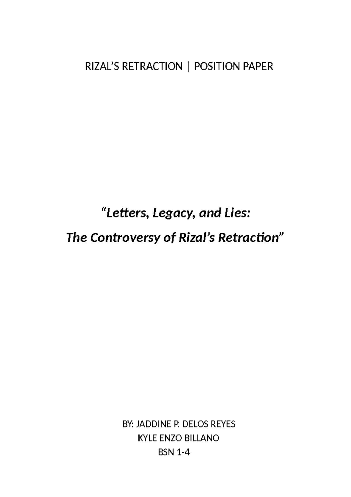 RETRACTION POSITION PAPER: Analyzing the Myths of Rizal's Conversion ...
