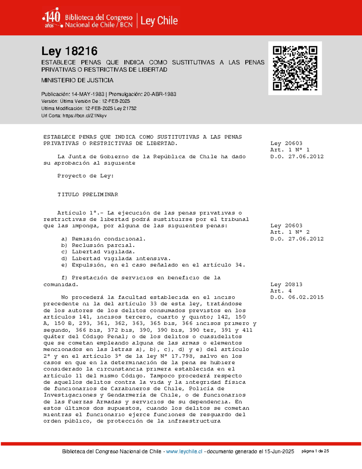 Ley 18216: Penas Sustitutivas a la Privación de Libertad en Chile - Studocu
