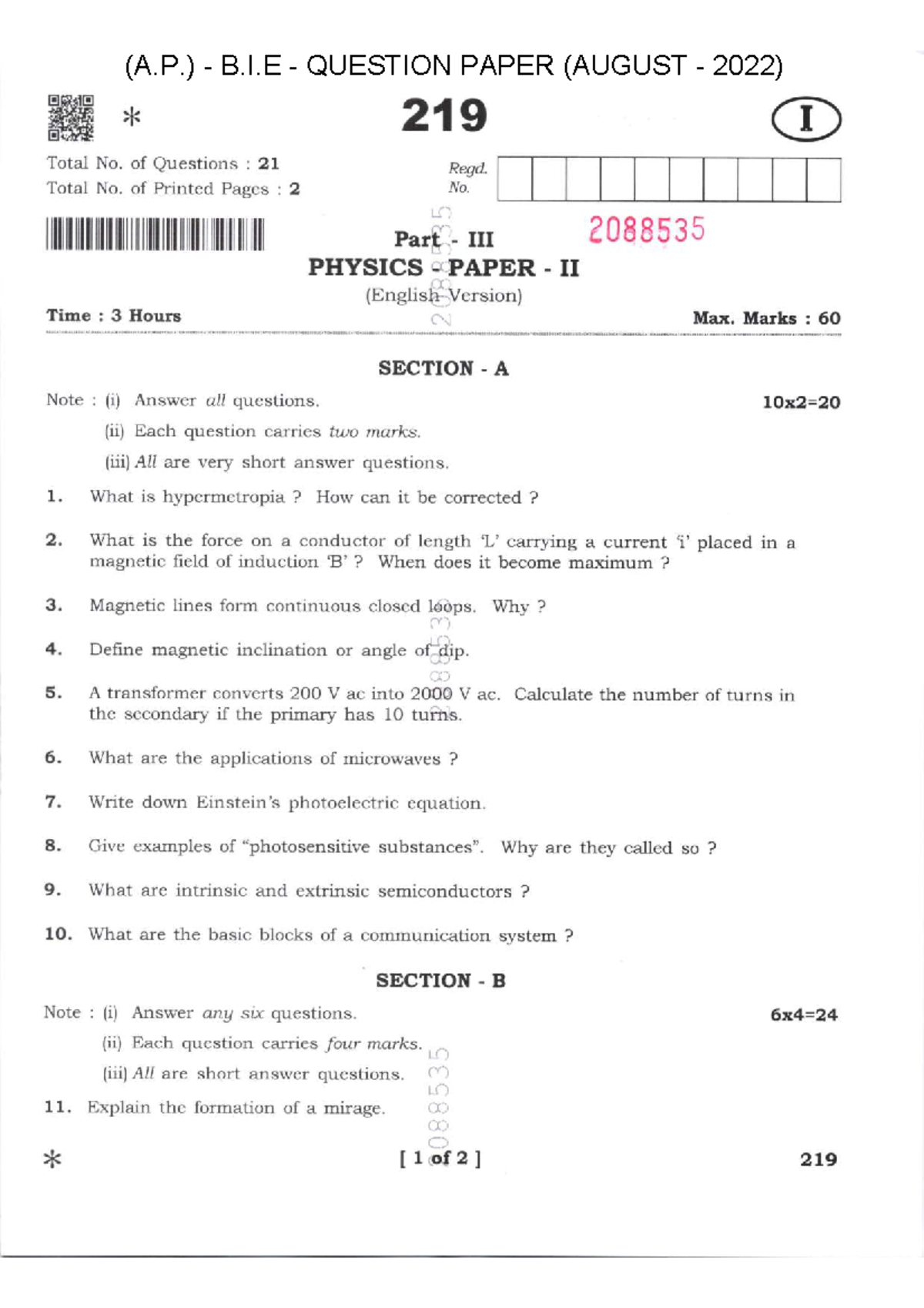 BIEAP SR - Physics II Previous Year Question Papers (2014-2022) - Studocu