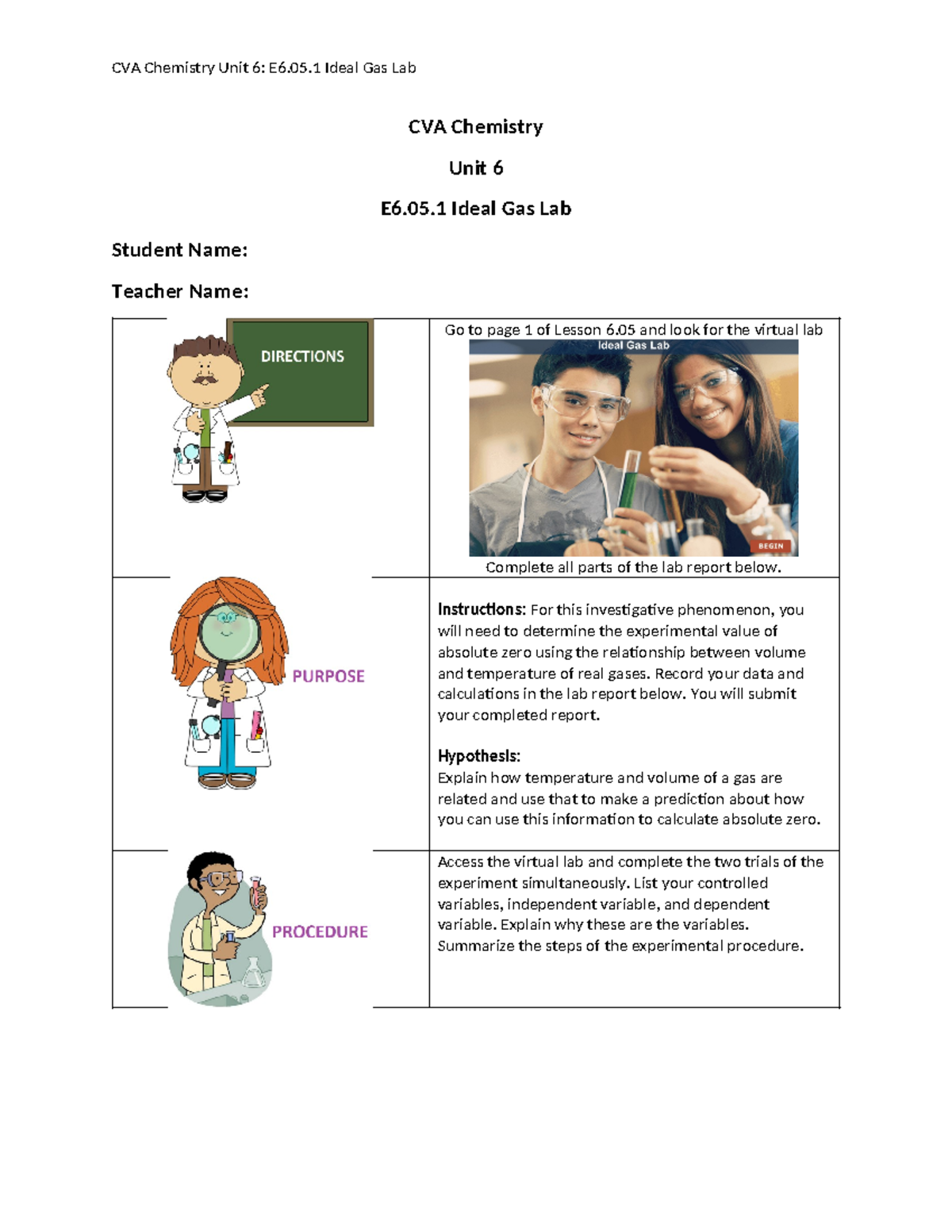 E6.05.1 Ideal Gas Lab Report: Exploring Volume and Temperature ...