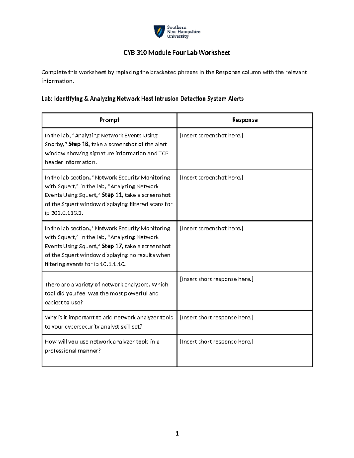 CYB 310 Module Four Lab Worksheet: Network Intrusion Detection Analysis - Studocu