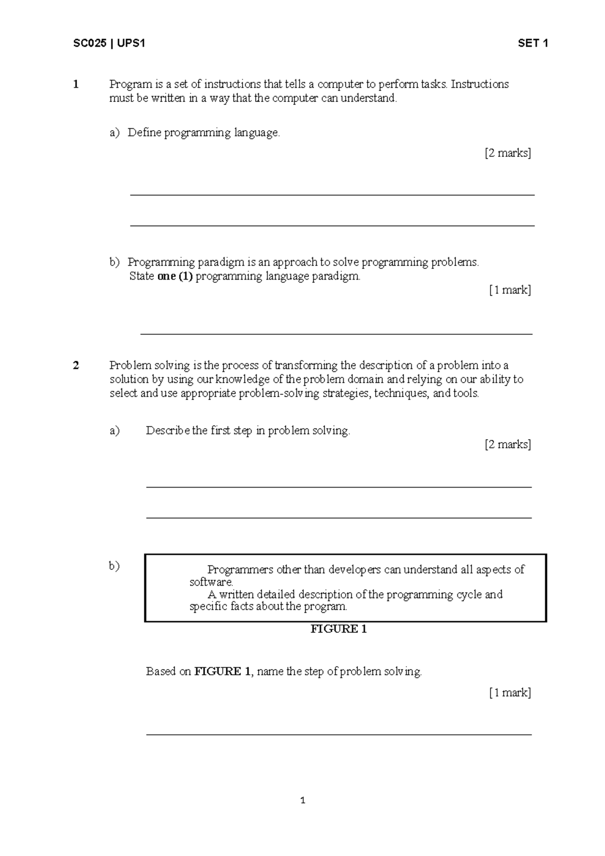 SC025 UPS1 1 SET 1 Programming Concepts and Problem Solving Techniques ...