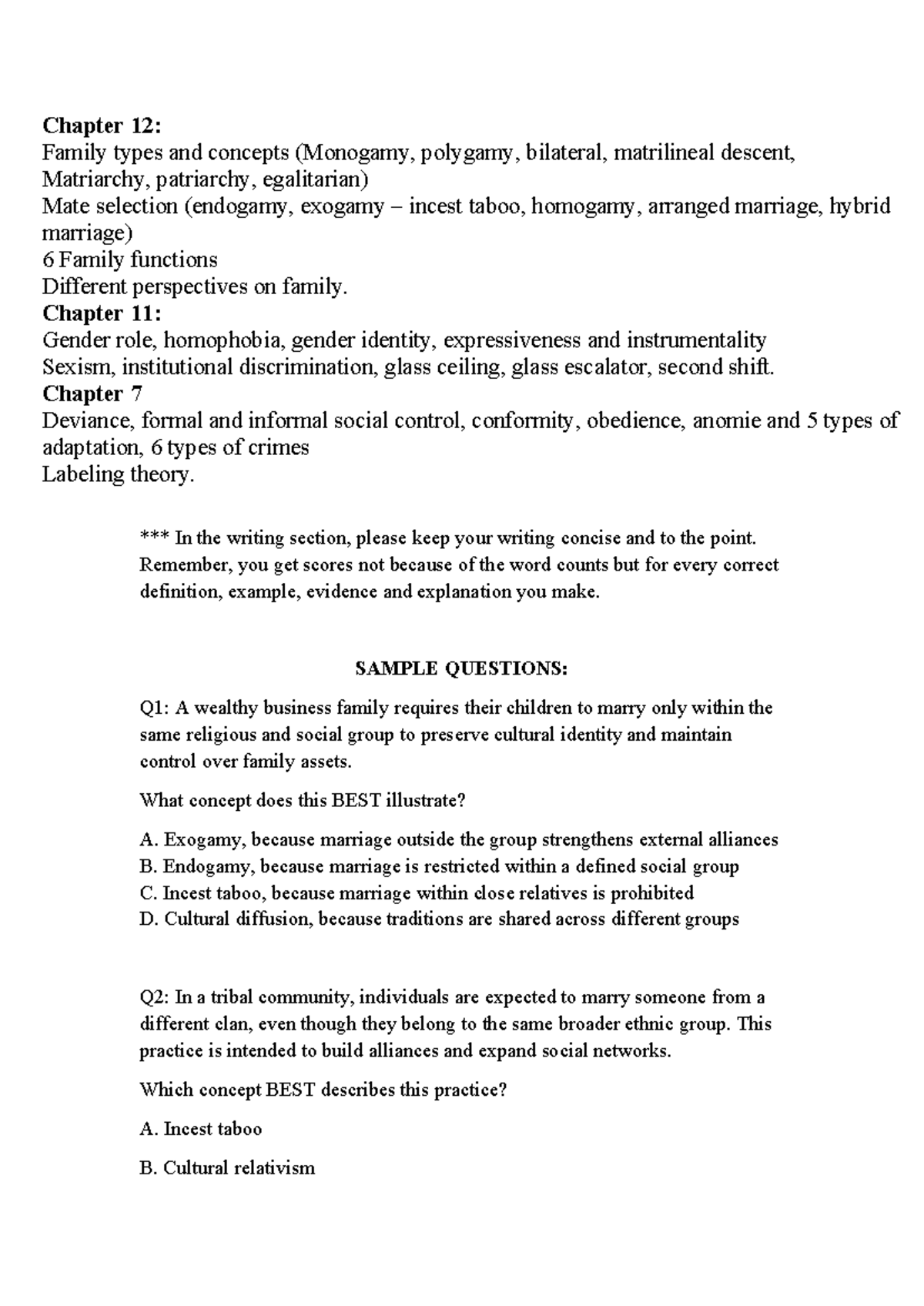 Sociology Review: Family Types, Functions & Gender Roles (S2Y256) - Studocu