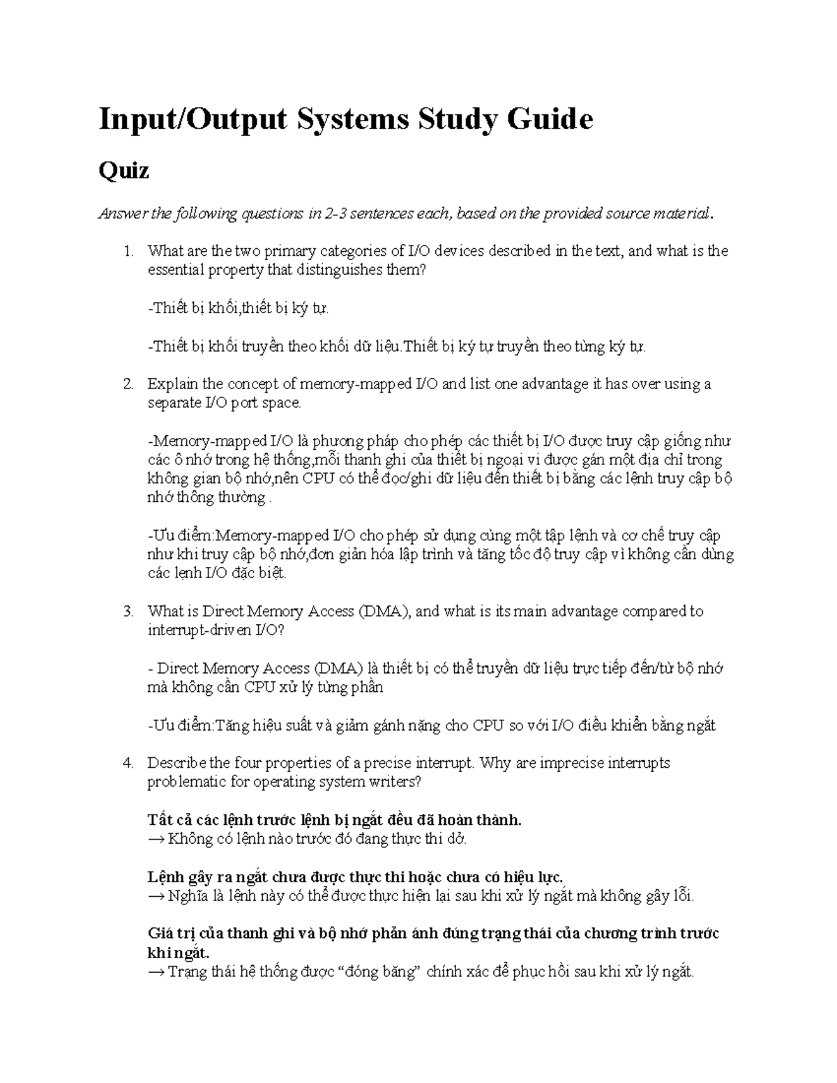 I/O Systems Study Guide Quiz (CS101) - Studocu