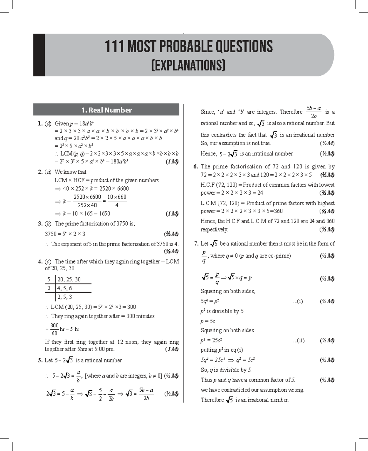 Most Probable Questions (Explanations) for Standard Mathematics 111 ...