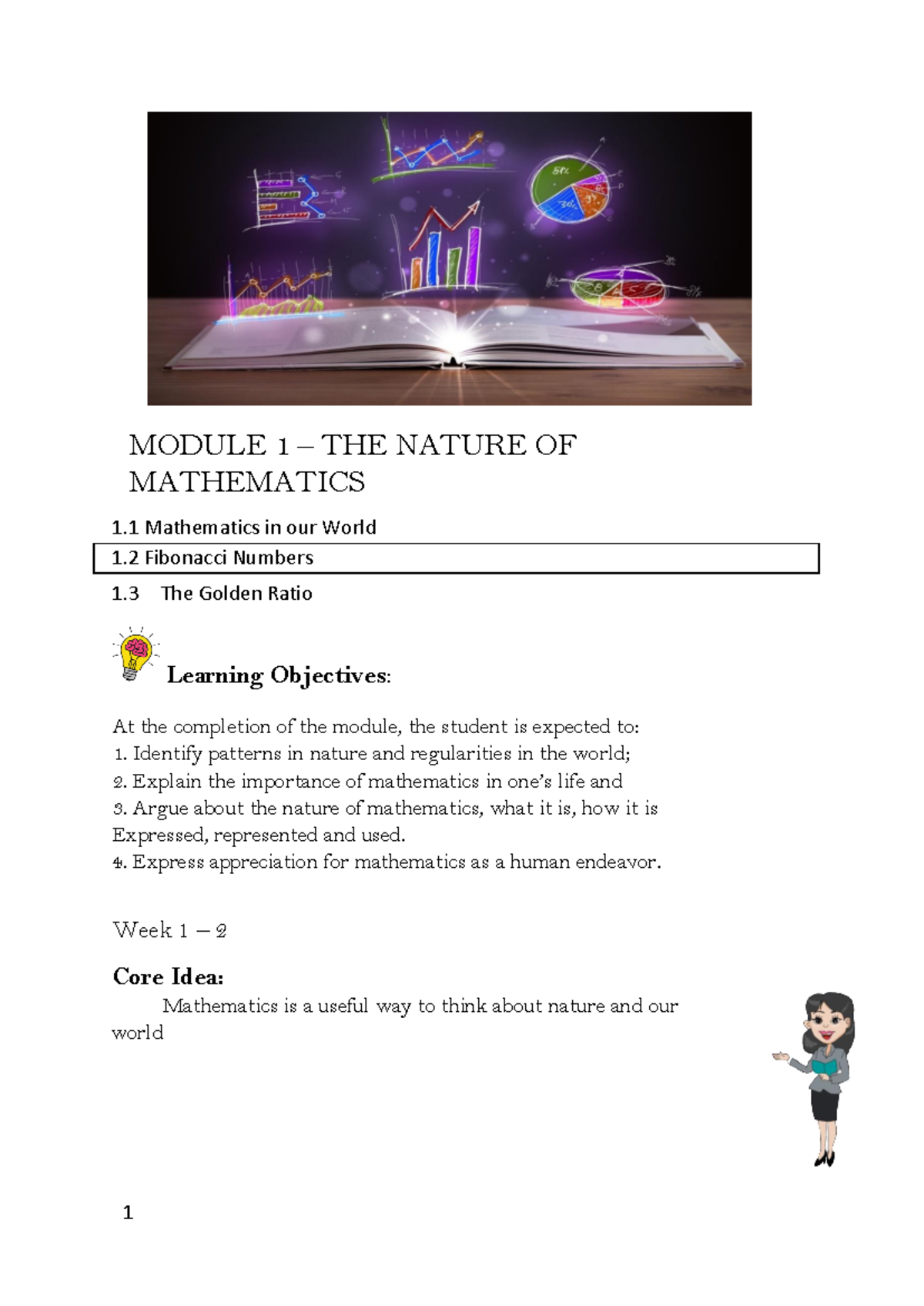 MATH111 Revised Module Mod1 - MODULE 1 – THE NATURE OF MATHEMATICS 1 ...