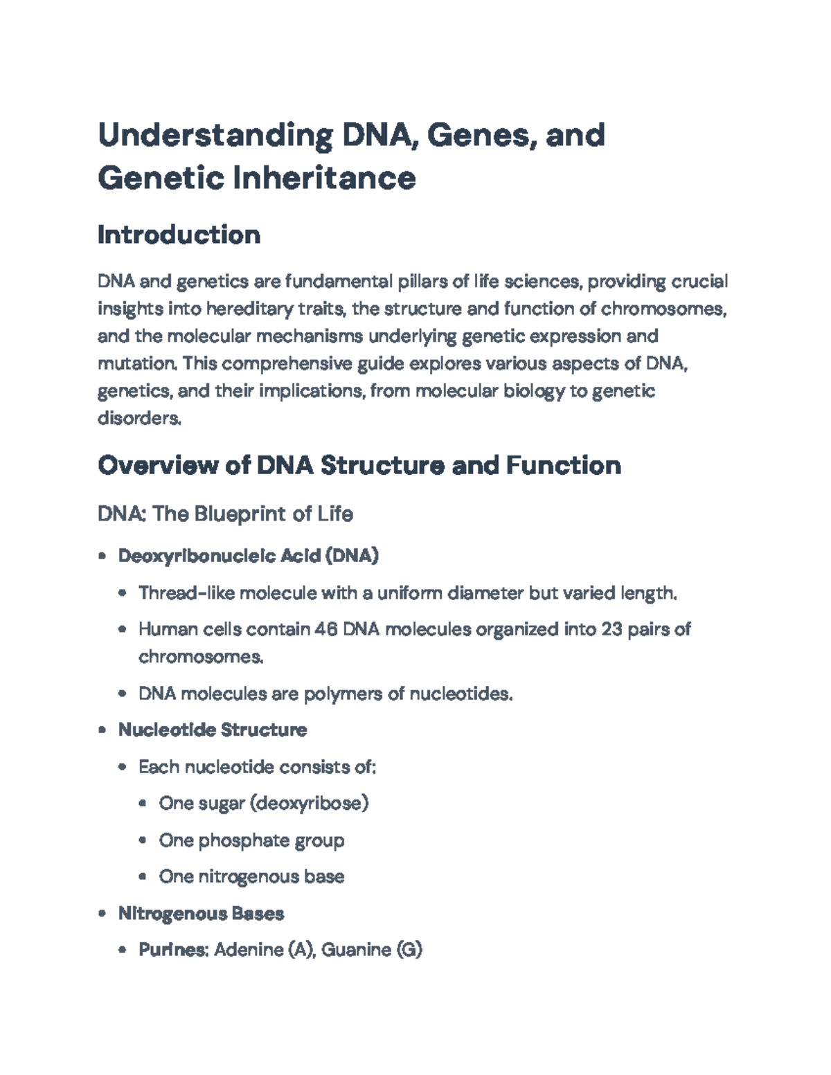 Comprehensive Guide to DNA, Genes, and Genetic Inheritance (BIO 101 ...