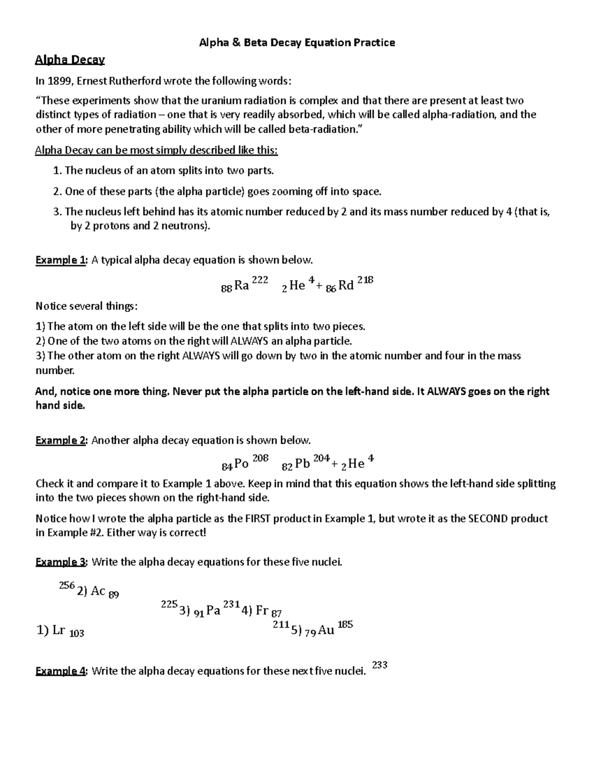Key Radioactive Decay Equations: Alpha and Beta Decay Practice - Studocu