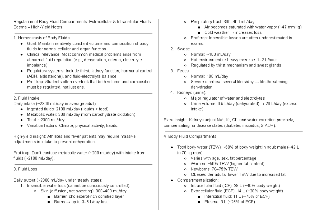 Regulation of Body Fluids: Homeostasis, Edema, and Clinical Insights ...