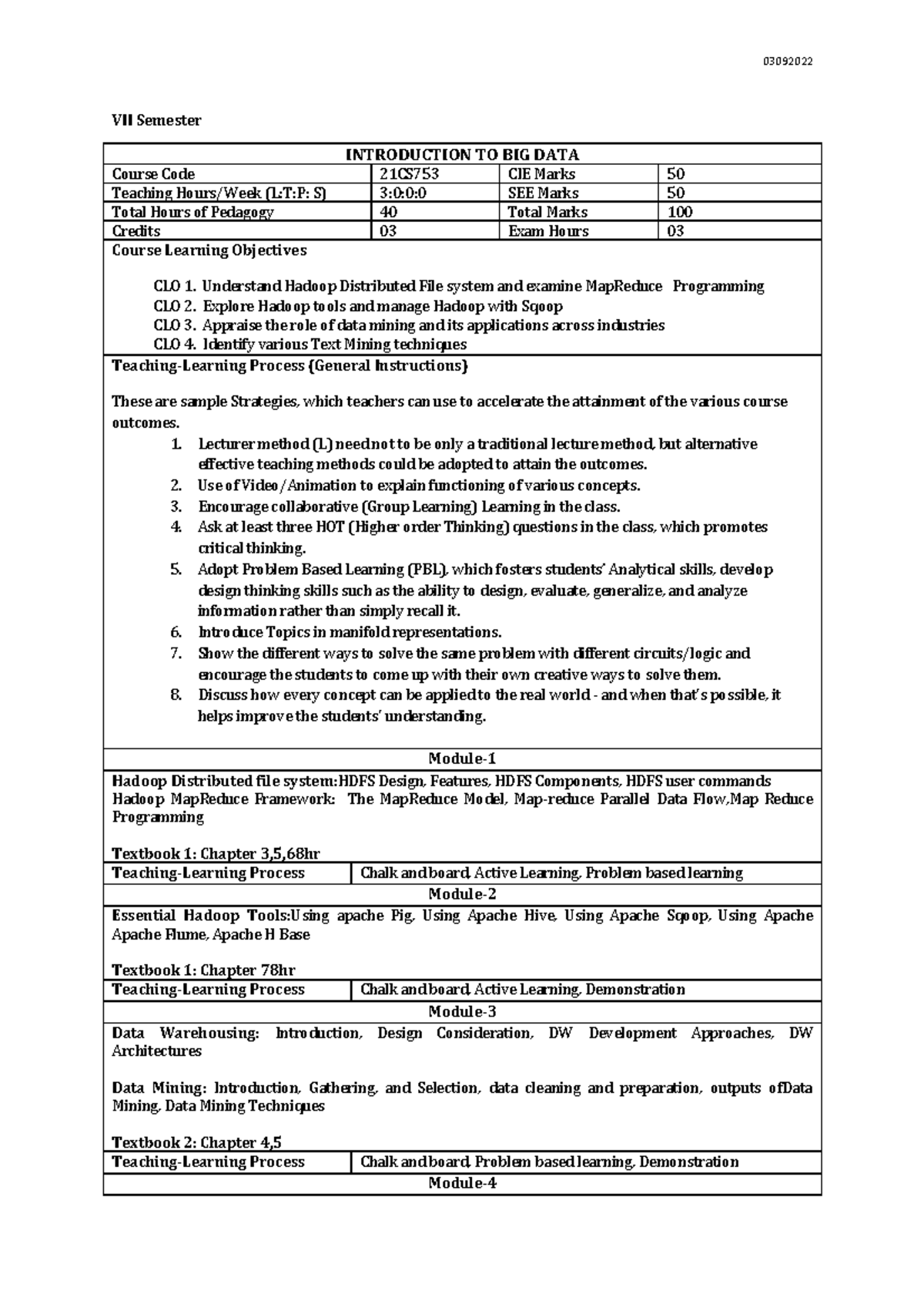 21CS753 - Big Data Course Syllabus Overview and Assessment Details ...