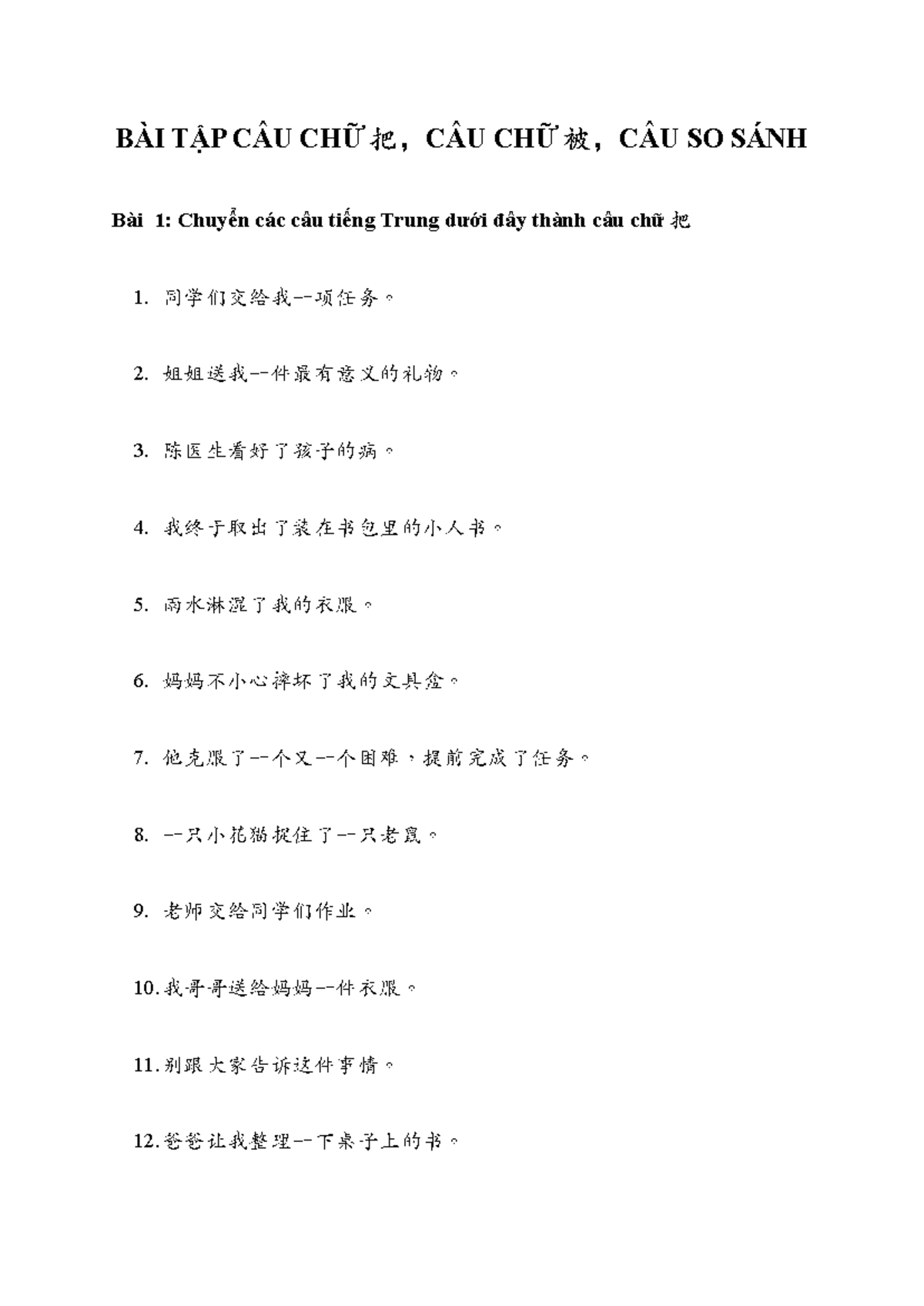 BÀI TẬP CÂU CHỮ SO SÁNH - HSK - Studocu