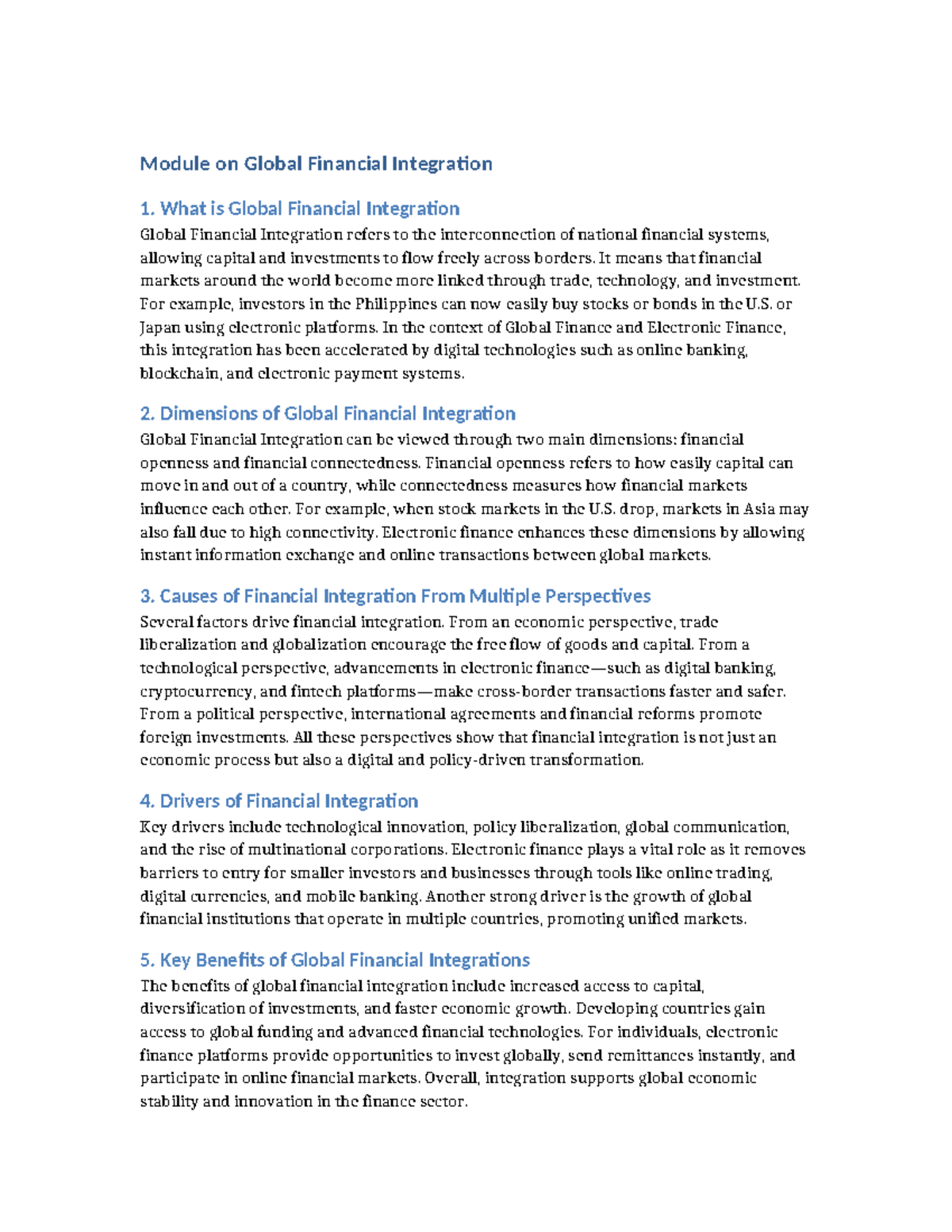 Global Financial Integration Module: Key Concepts and Drivers - Studocu