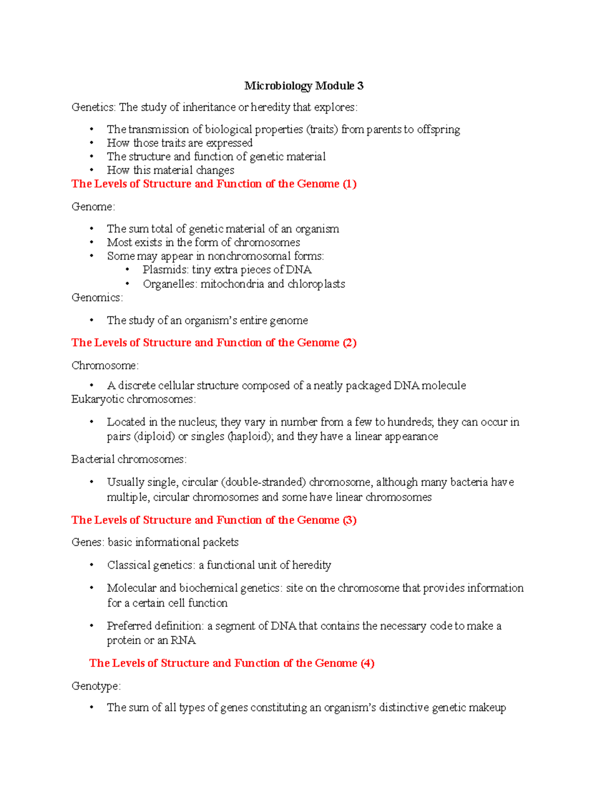 Mod. 3 Lecture - Microbiology Module 3 Genetics: The study of inheritance or heredity that ...