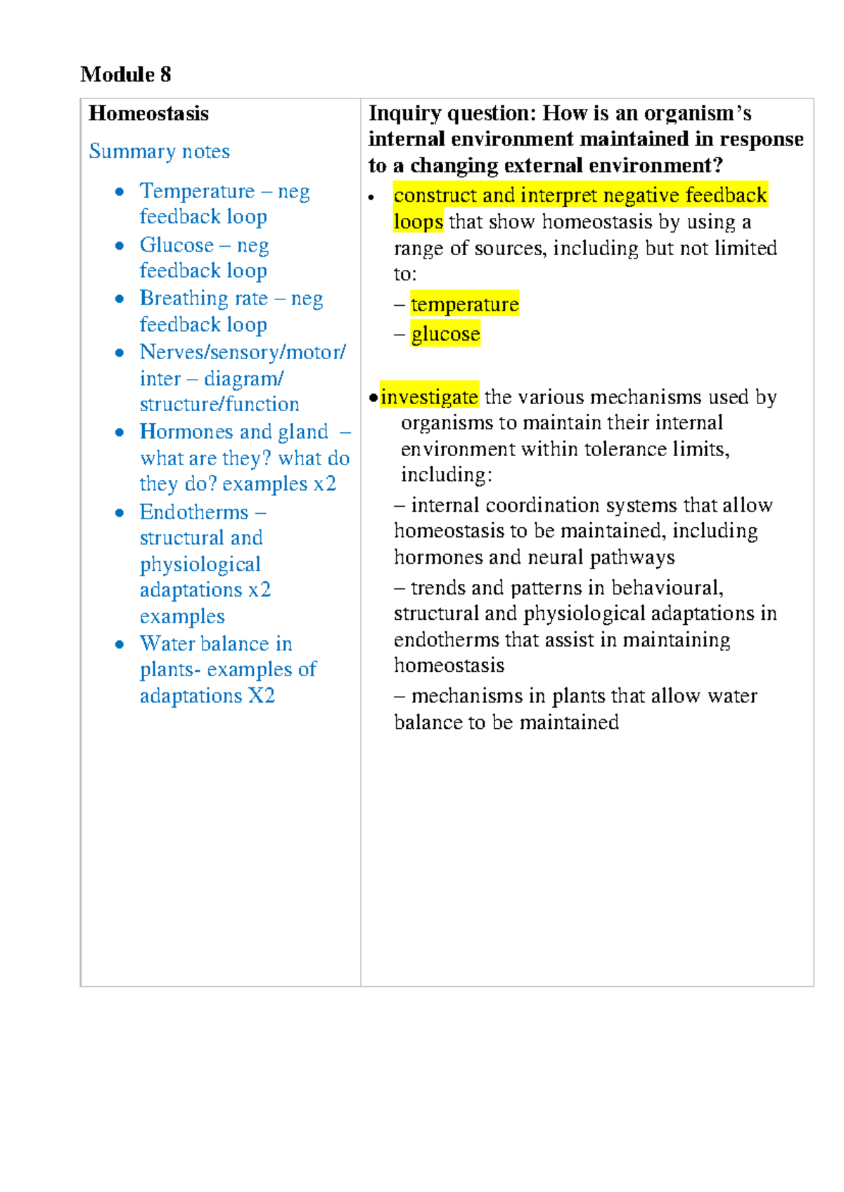 Module 8 - Homeostasis & Disease Summary Notes Guide - Studocu