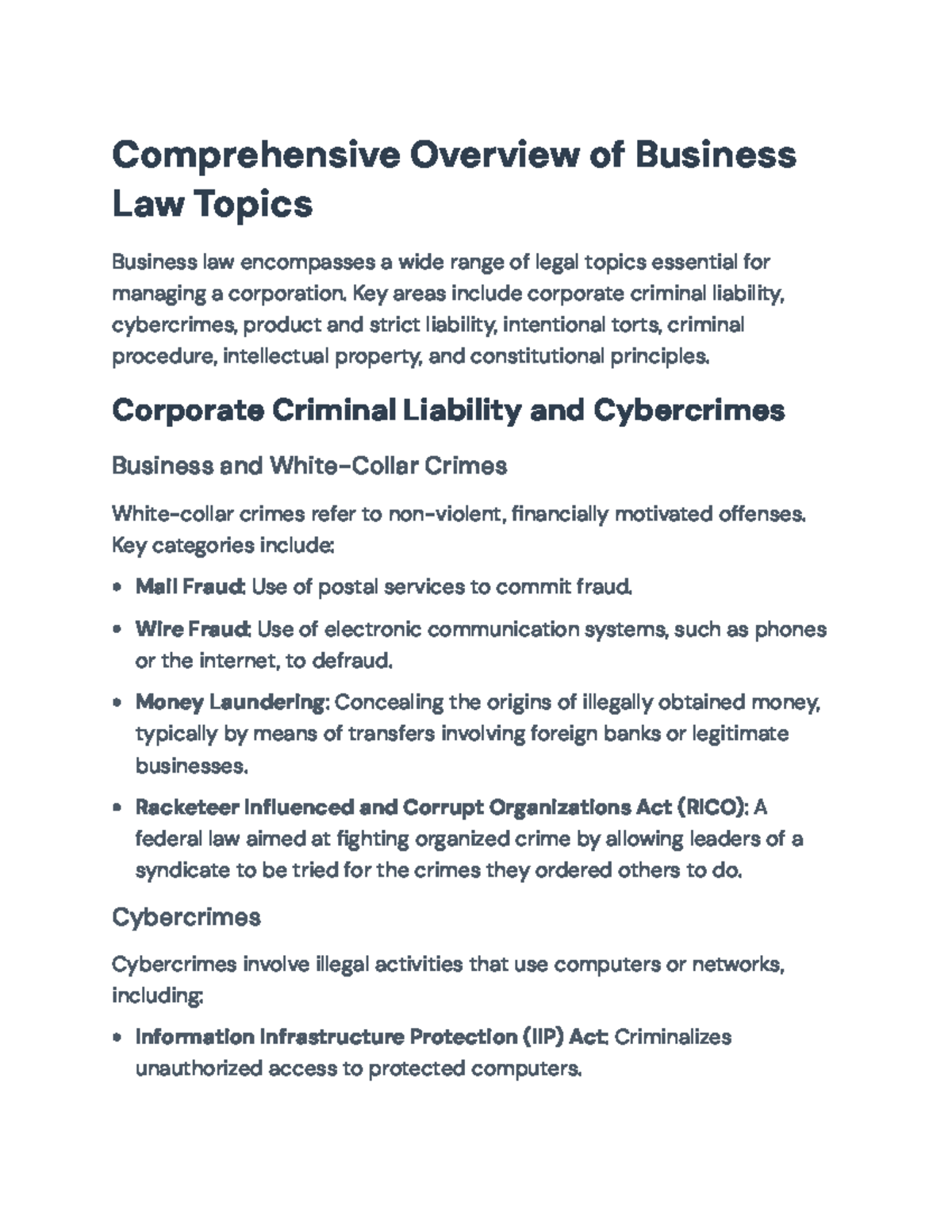 Business Law Overview: Key Topics and Principles - Comprehensive ...