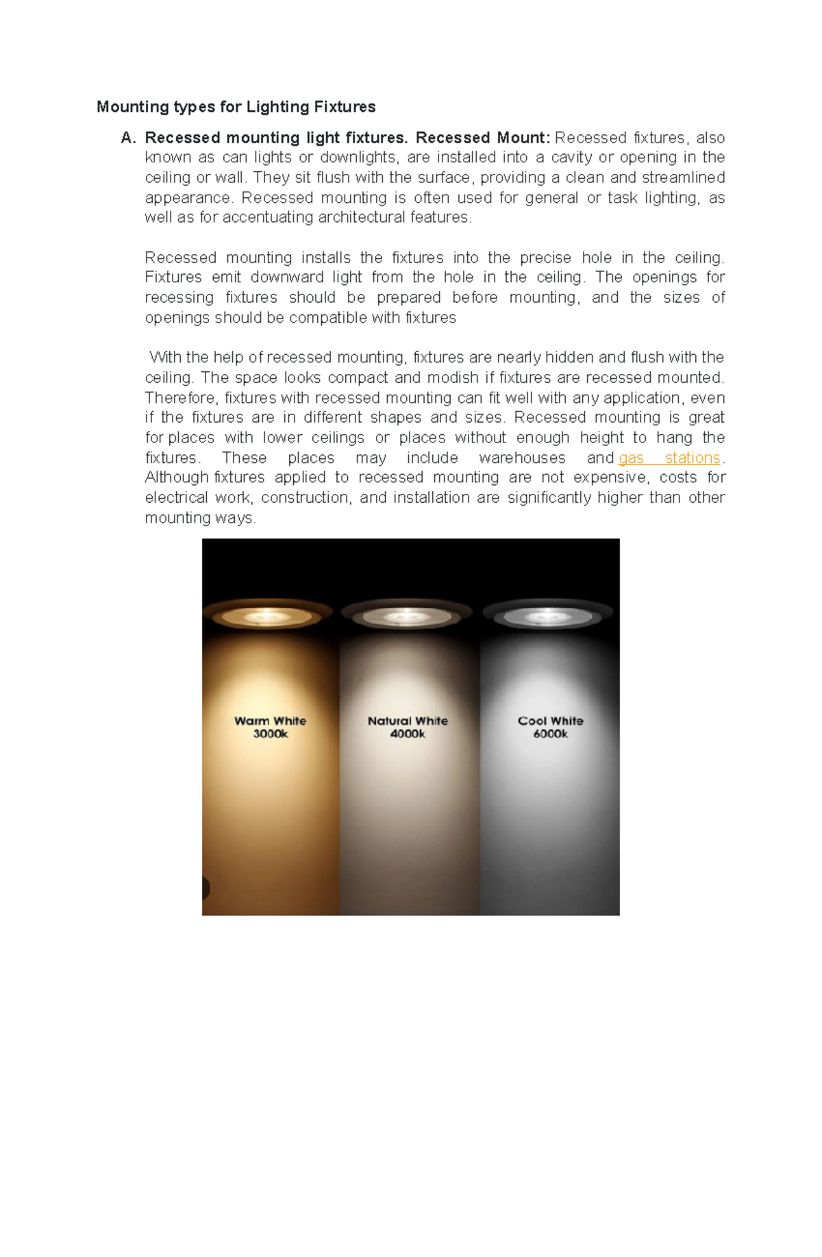 Lighting Fixtures: Types and Applications of Mounting Methods - Studocu