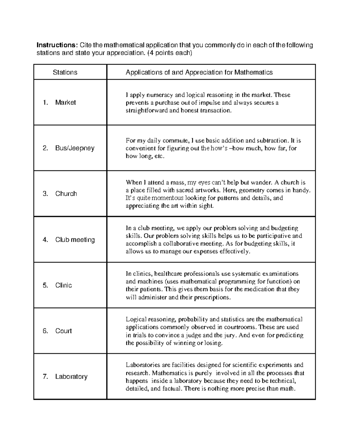 Math Activity - Everyday Applications of Mathematics in Life - Studocu