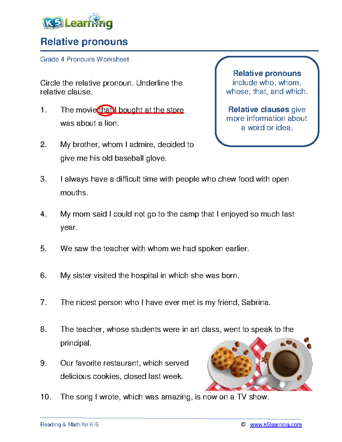 Grade 4 Relative Pronouns Worksheet: Identify & Circle - Studocu