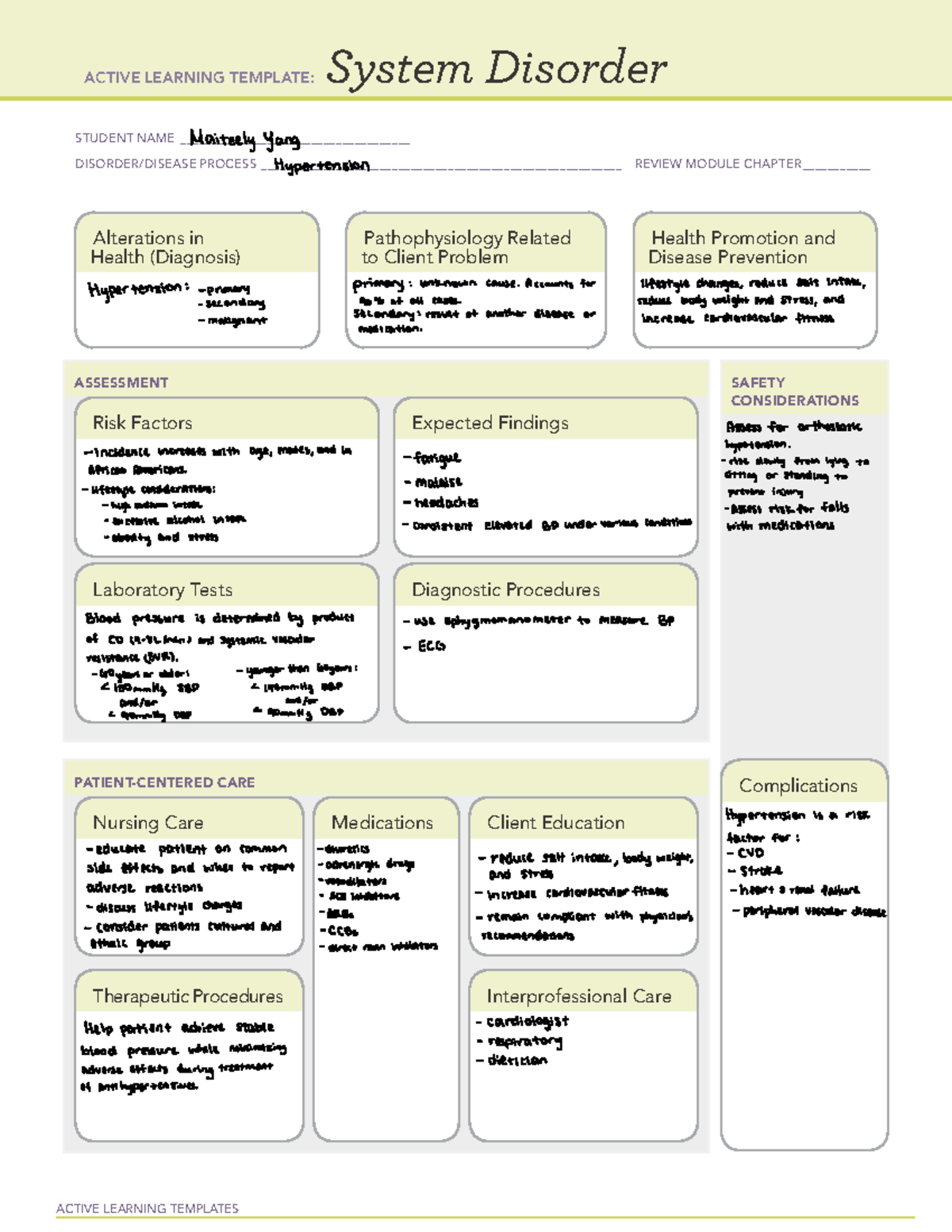 Hypertension Study Notes - Active Learning Template for Nursing - Studocu