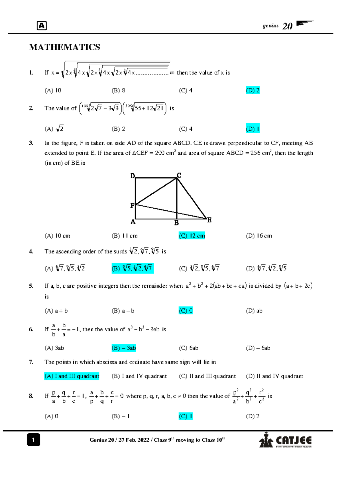 Genius 20 Class 9th Previous Year Question Paper - Studocu