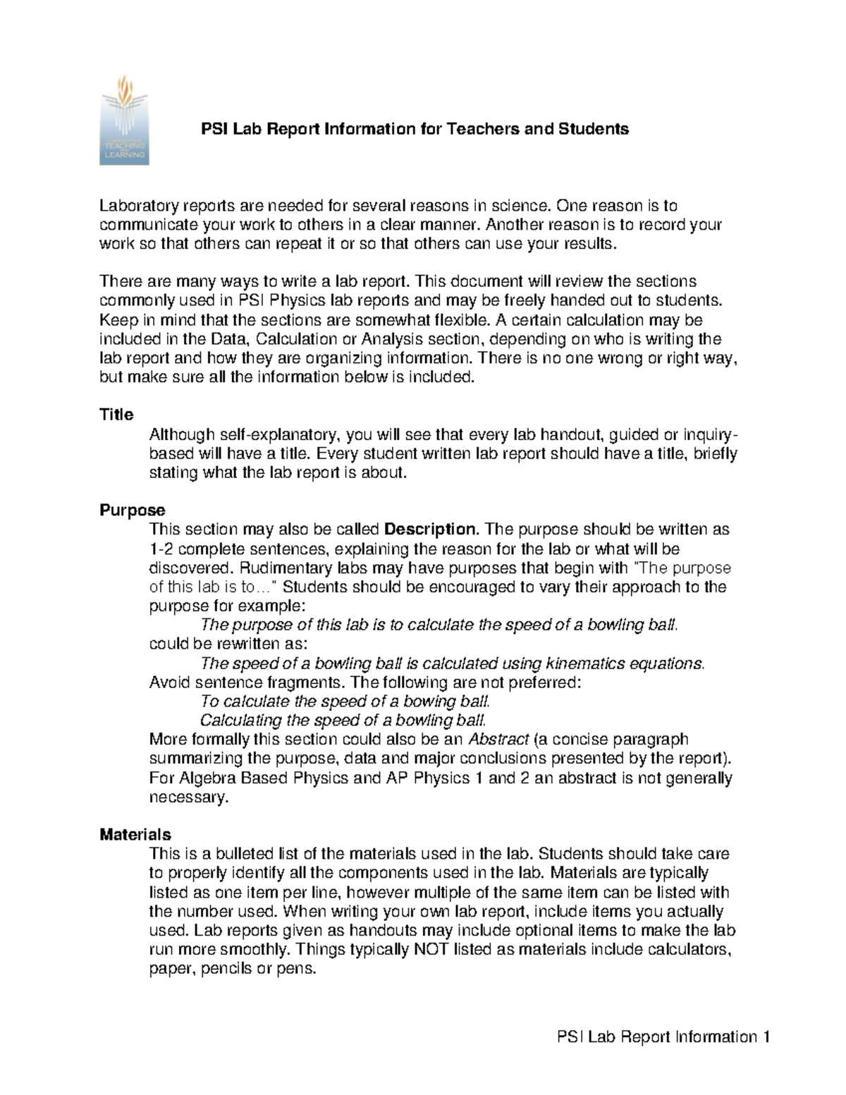 PSI Physics Lab Report Format: Essential Guidelines for Students - Studocu