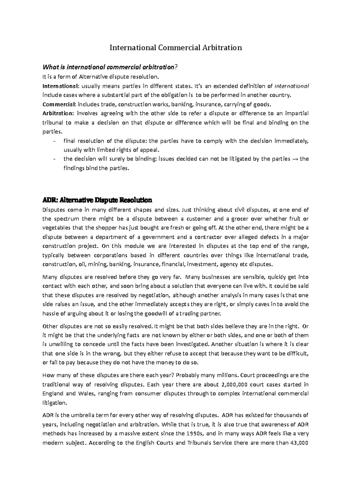 Introduction to International Commercial Arbitration (Course Code: LAW ...