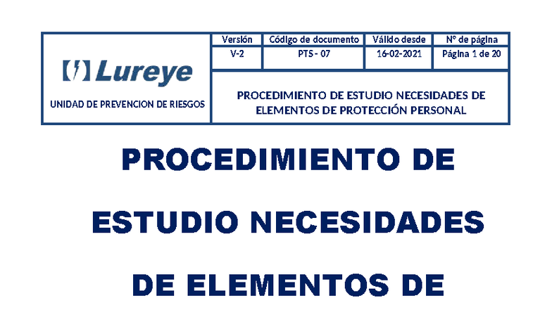 Procedimiento de Estudio de Necesidades de EPP - PTS 07 - Studocu