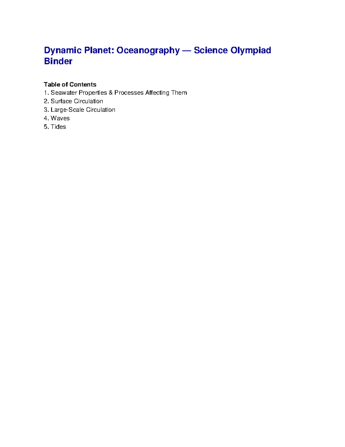 Dynamic Planet: Oceanography Science Olympiad Overview - Studocu