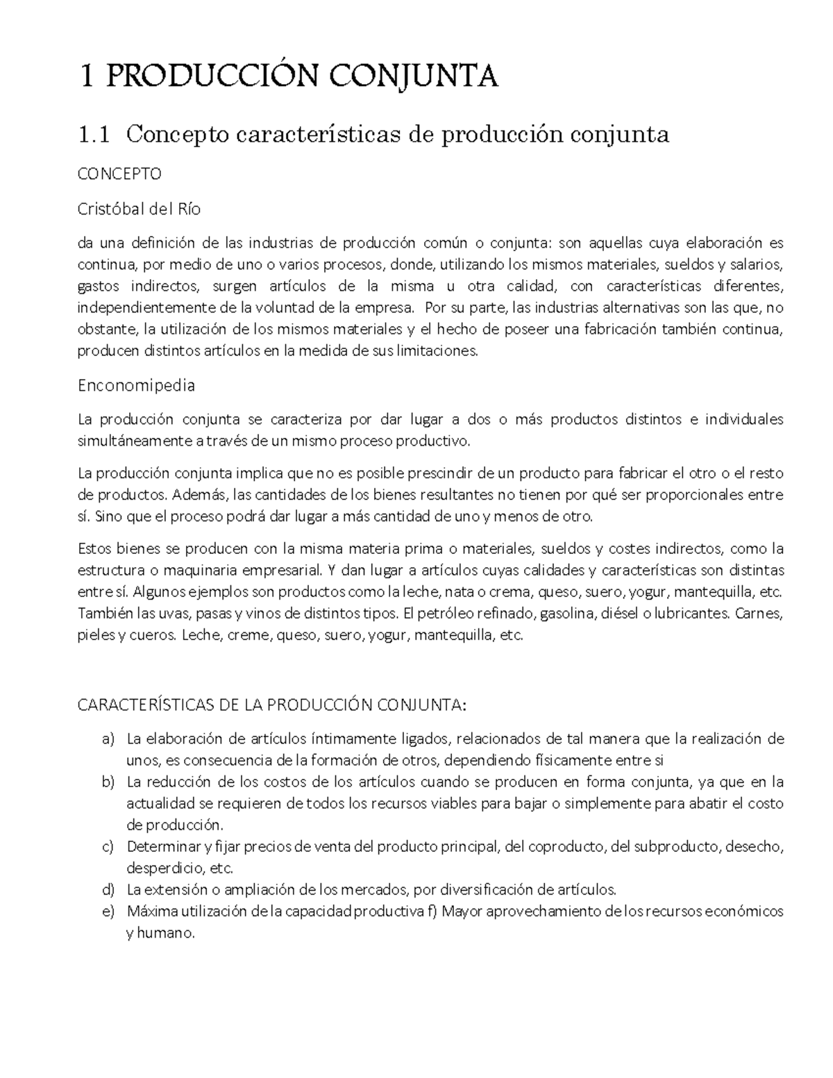 Producción Conjunta: Conceptos y Características - Costos 1ª Unidad ...
