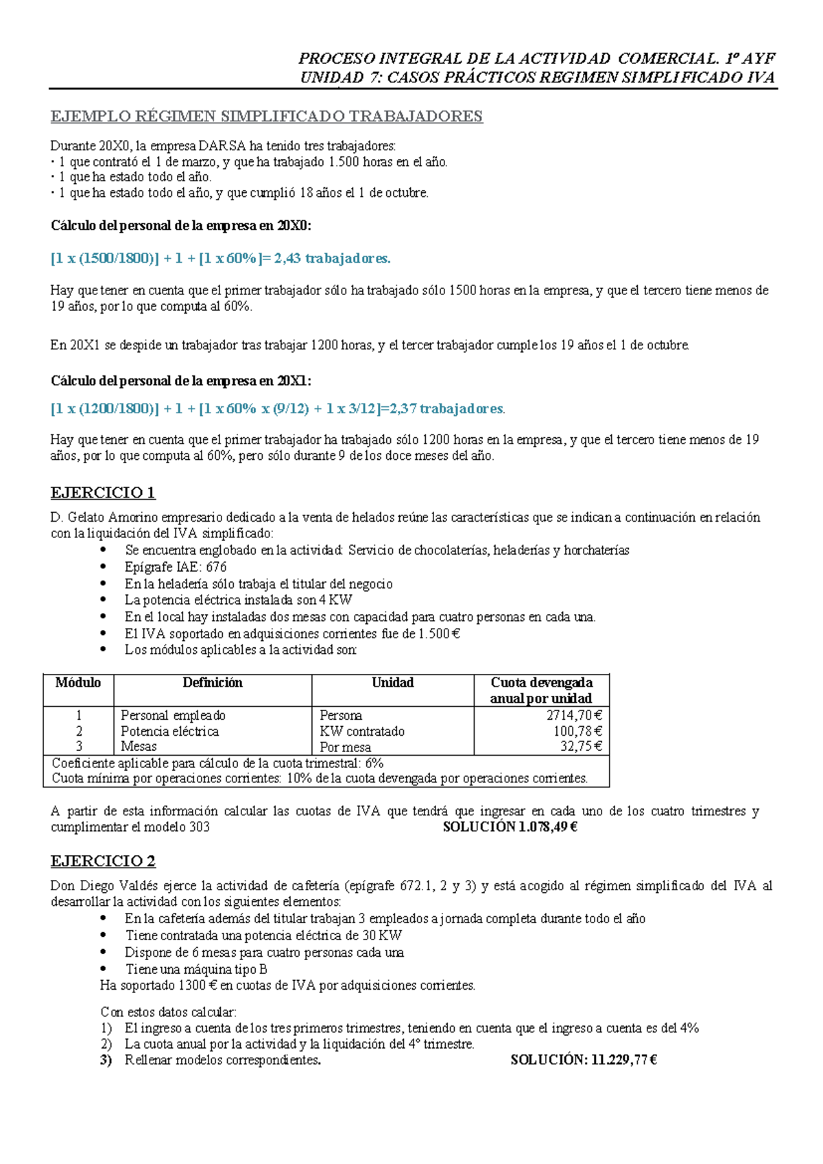 Ejercicios Régimen Simplificado IVA - 1º AYF Unidad 7 - Studocu