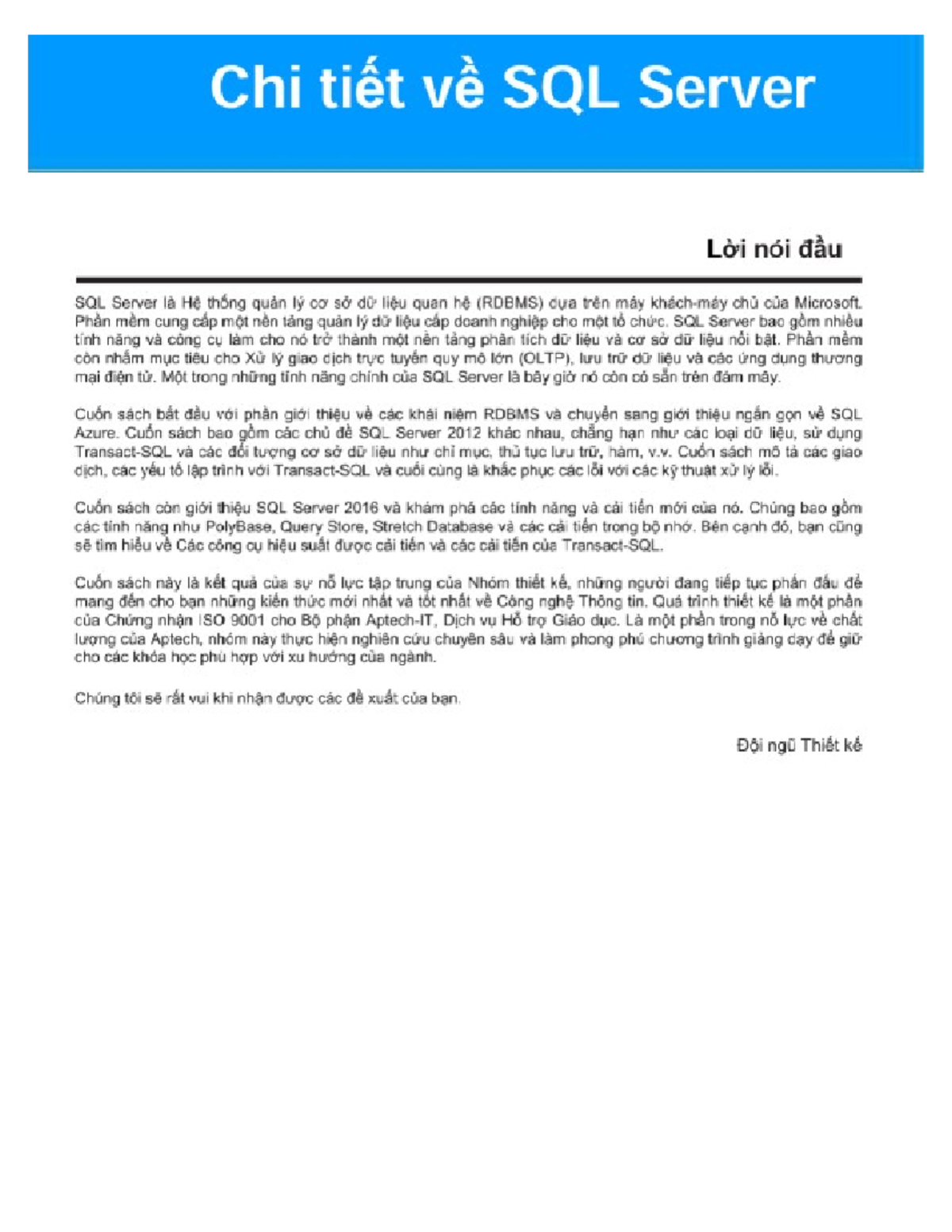 Giáo Trình Tiếng Việt Môn SQL Server: Tổng Quan và Tính Năng Mới - Studocu