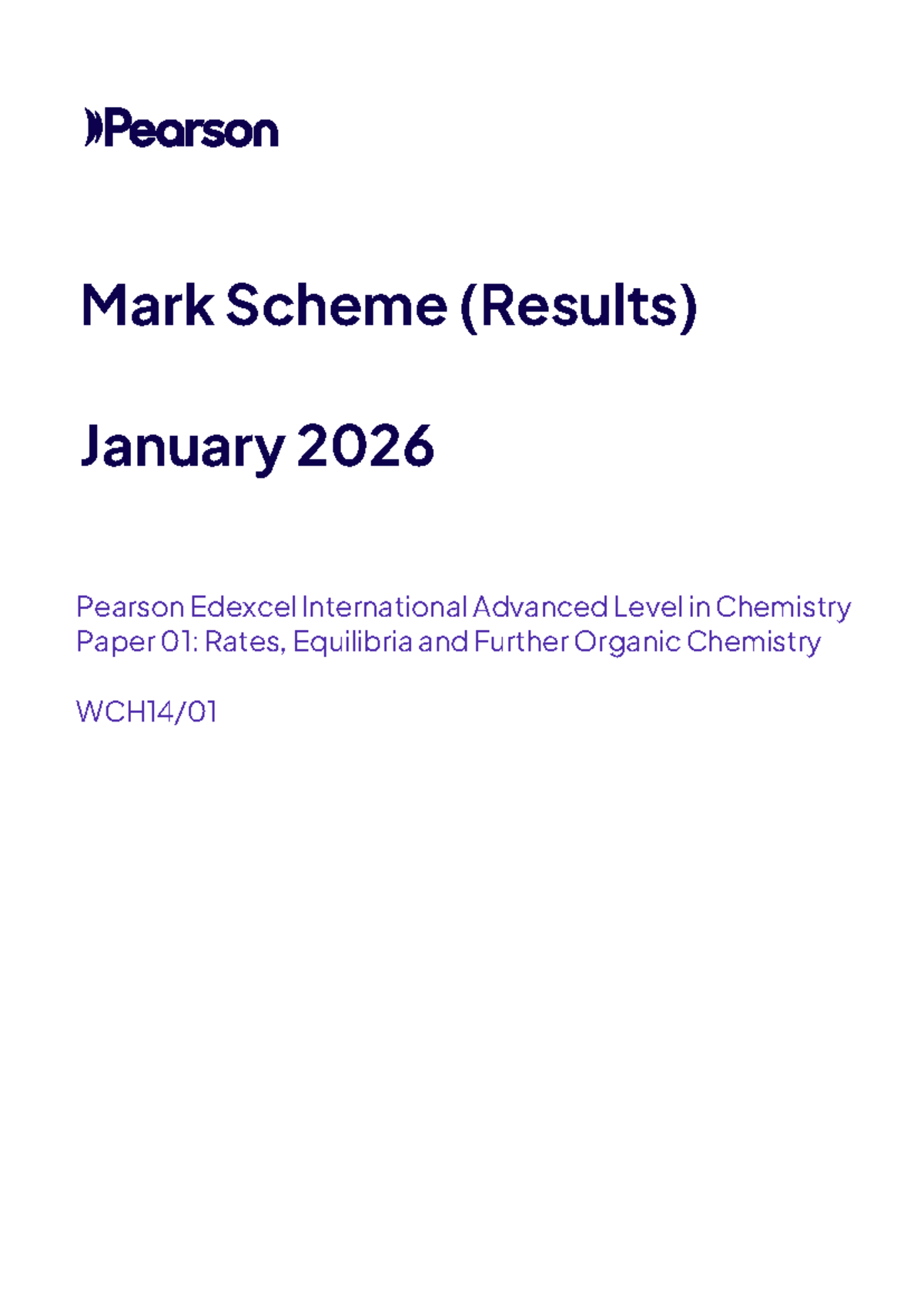 January 2026 - Edexcel A Level Chemistry Paper 01 Mark Scheme - Studocu