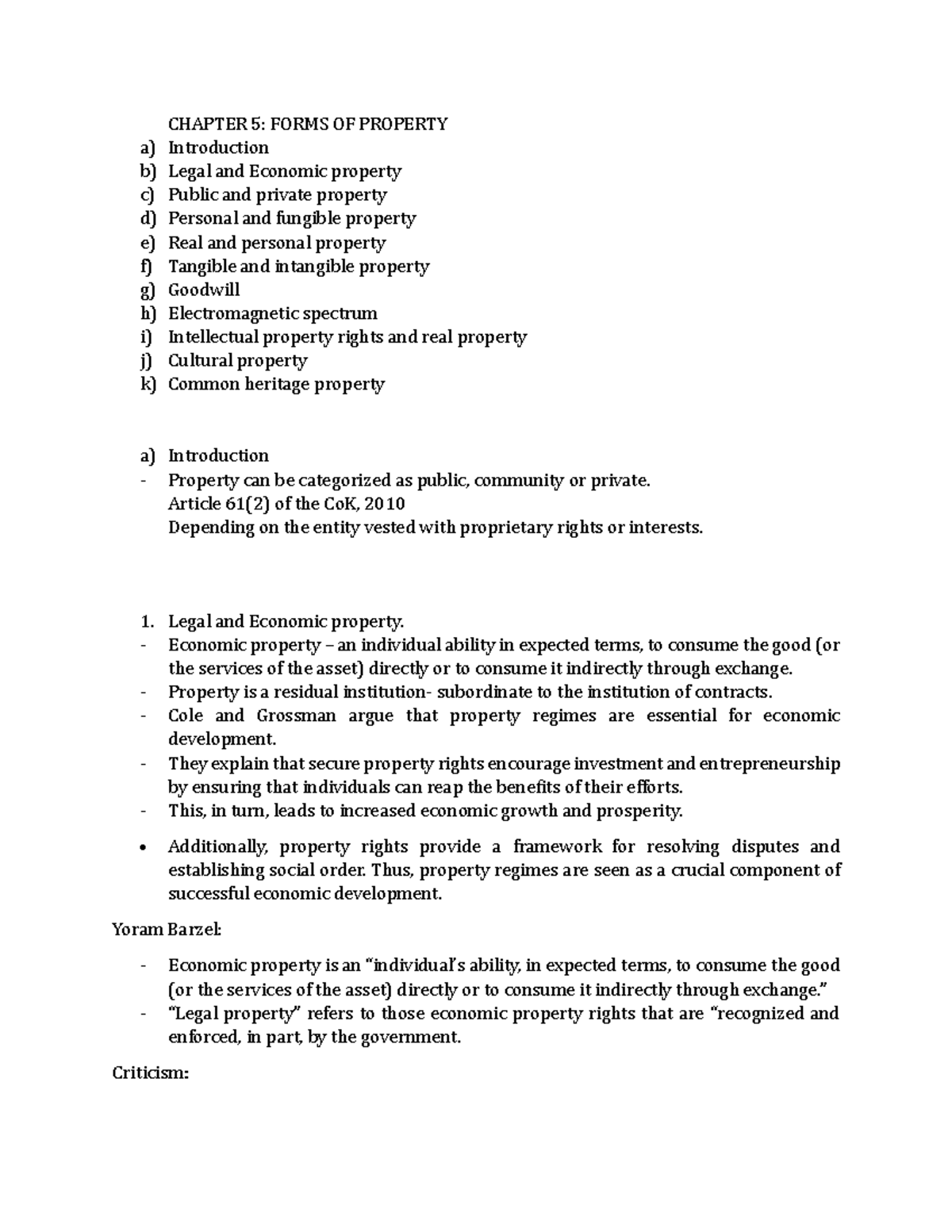 CHAPTER 5: FORMS OF PROPERTY - Legal, Economic, and Cultural Aspects ...