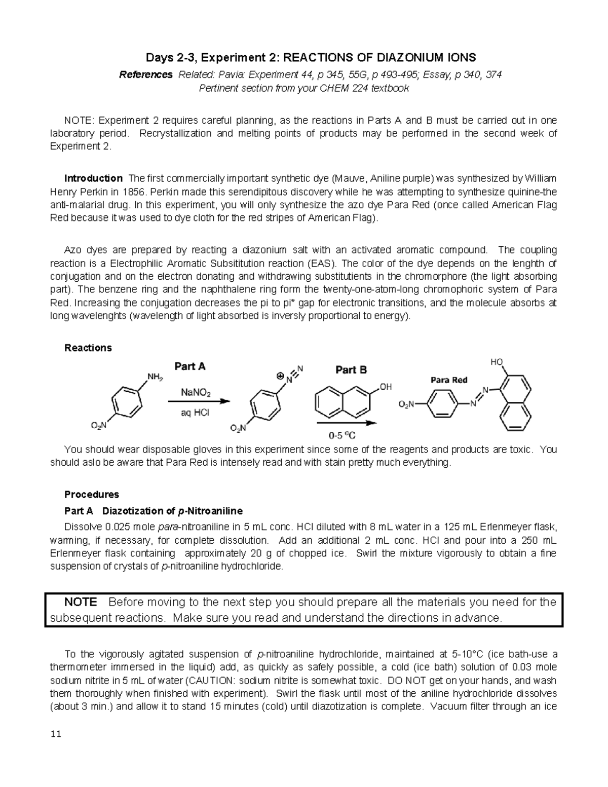 Orgo 2 Lab Experiment #2: Reactions of Diazonium Ions and Azo Dye ...