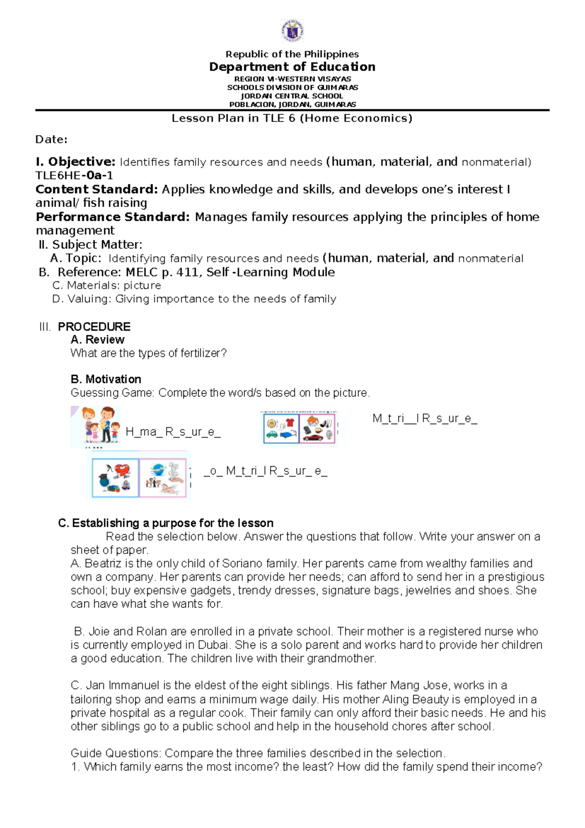 Lesson Plan in TLE 6 (Home Economics) - 2nd Quarter Overview - Studocu