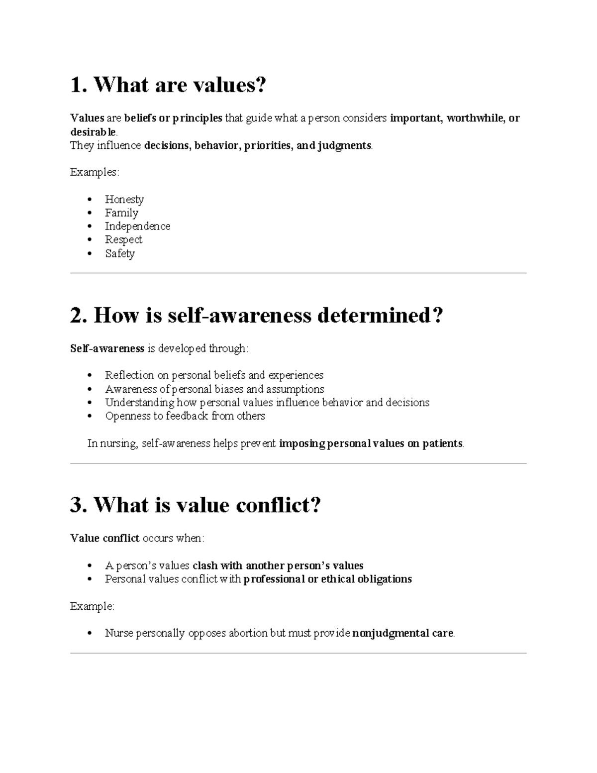 Ethics Worksheet - Nursing Values and Moral Conflicts - Studocu