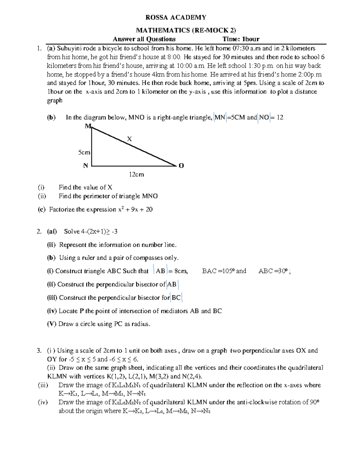 Rossa Academy Mathematics 2 - Mock Practical Exam Guide - Studocu