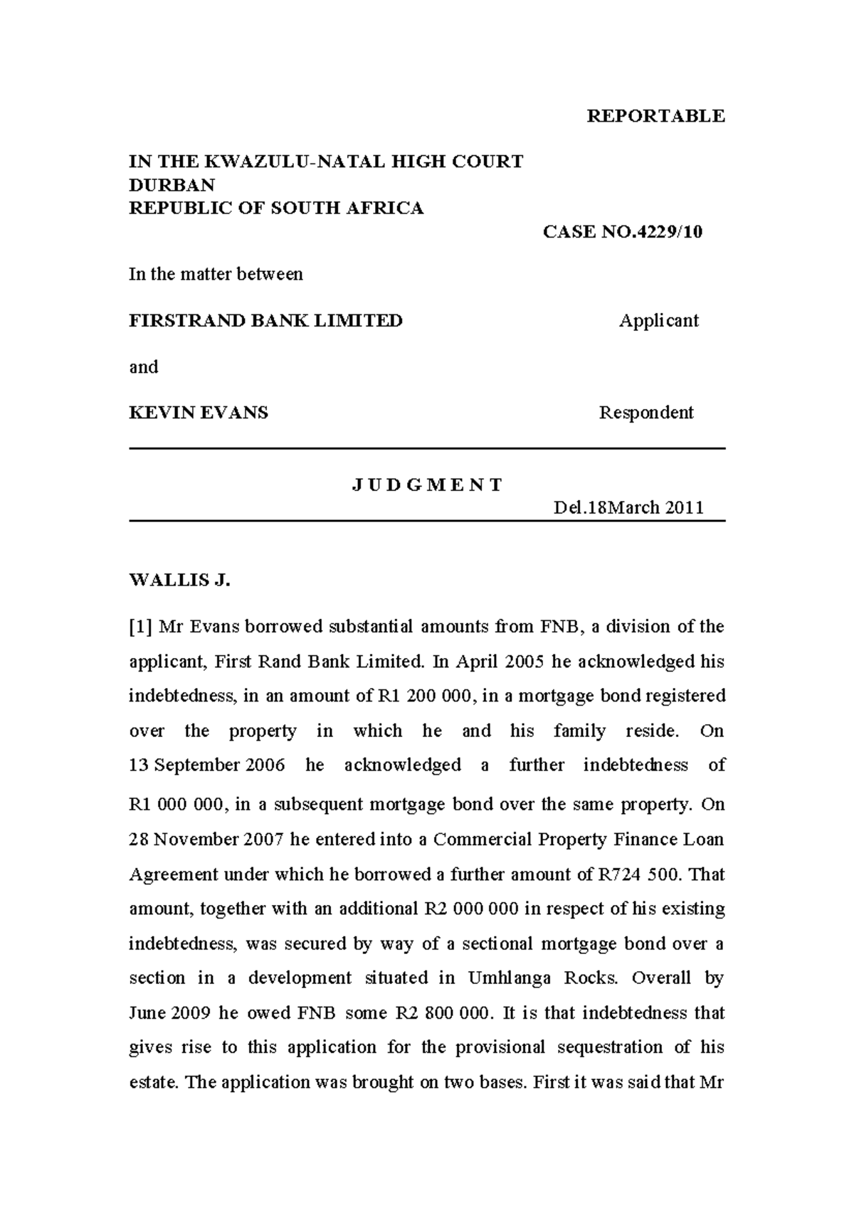 FNB v Evans: Legal Analysis of Credit Agreements and Debt Review - Studocu