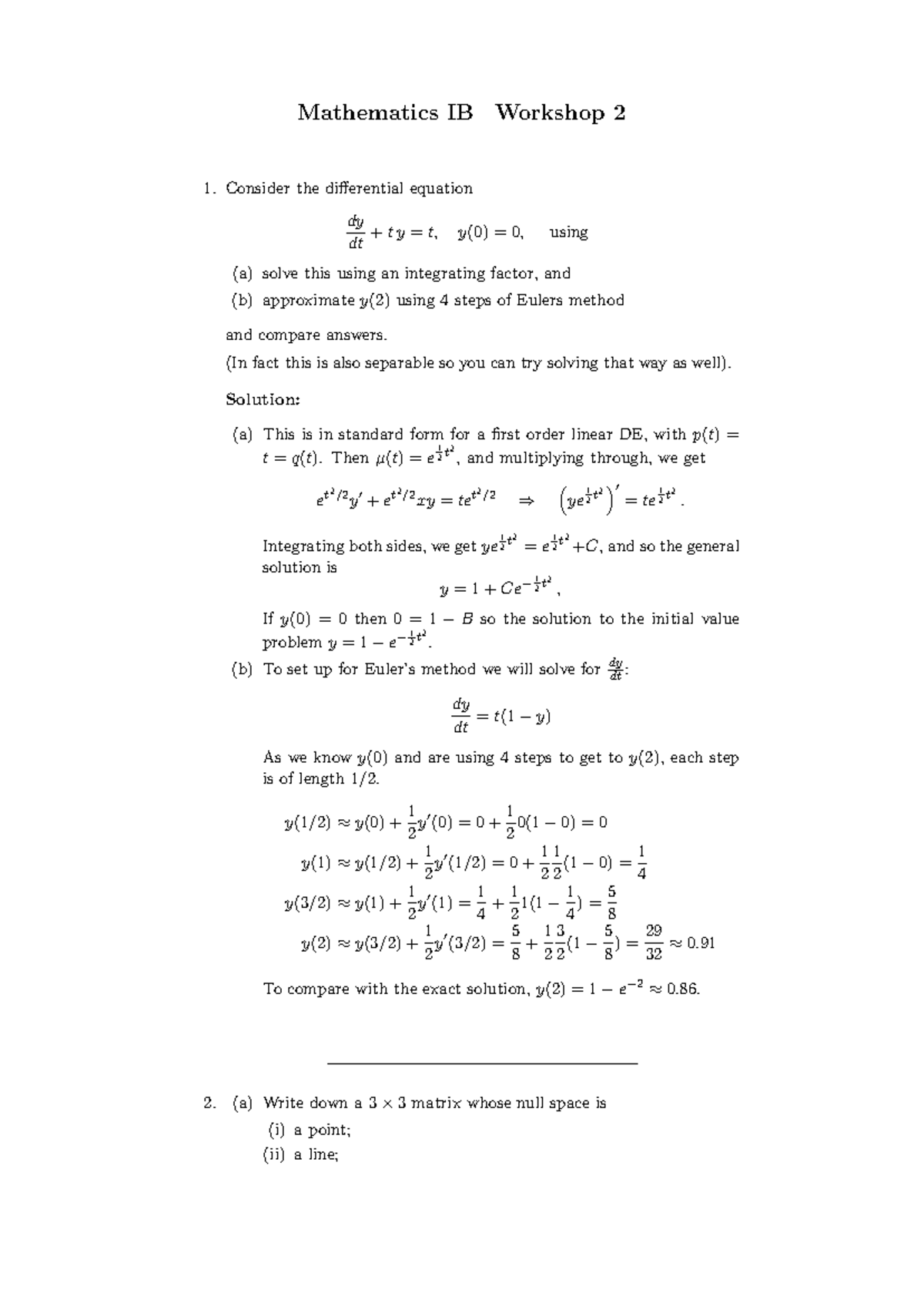 IB Workshop 2 sol - Mathematics IB Workshop 2 Consider the differential ...