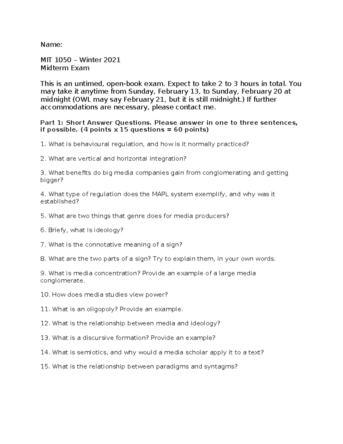 Midterm Exam Review for MIT 1050 Winter 2021 - Studocu