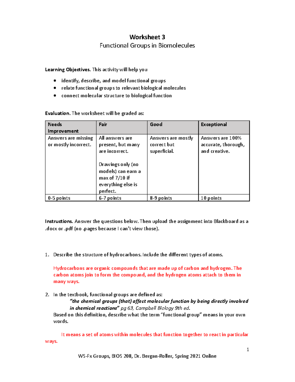Biomolecules Worksheet Identifying Functional Groups Organic Chemistry