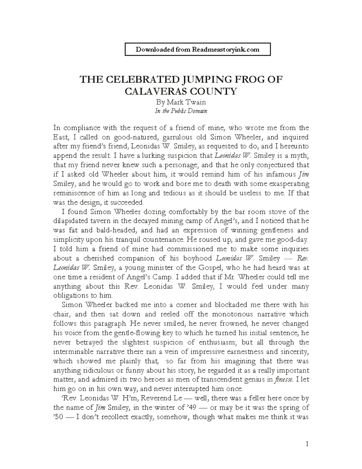 The Celebrated Jumping Frog of Calaveras County - Mark Twain Analysis ...