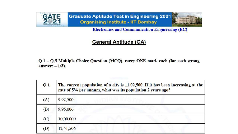 GATE 2021 EC General Aptitude MCQs: Comprehensive Review - Studocu