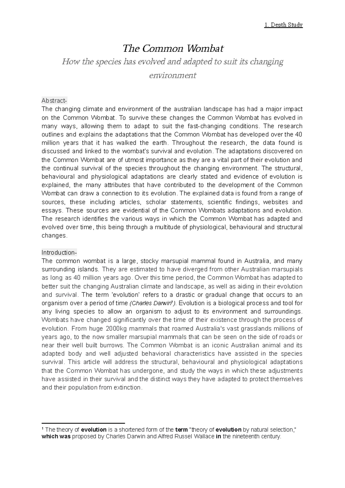 Biology Essay: Adaptations of the Common Wombat in Australia - Studocu