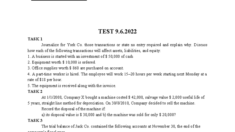 TEST 11/11: Journal Entries & Financial Adjustments for York Co. - Studocu