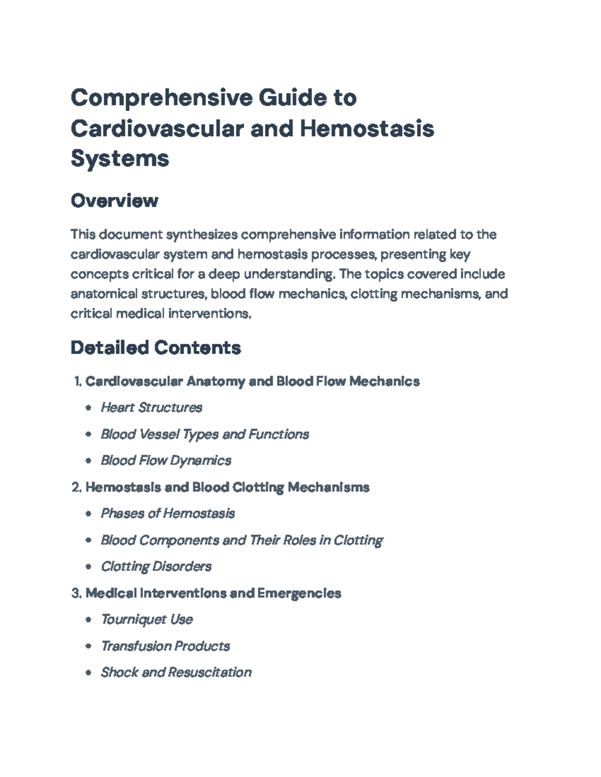 Cardiovascular and Hemostasis Systems Overview - Medical Insights ...