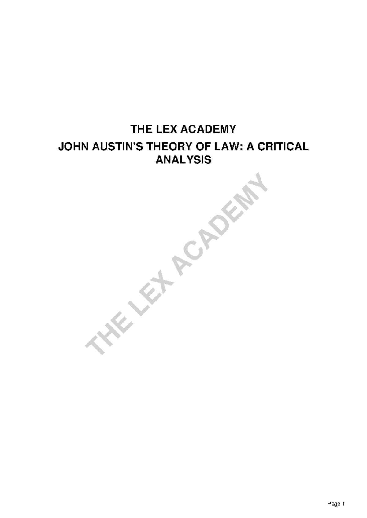 John Austin's Theory of Law: A Critical Analysis (LAW 101) - Studocu